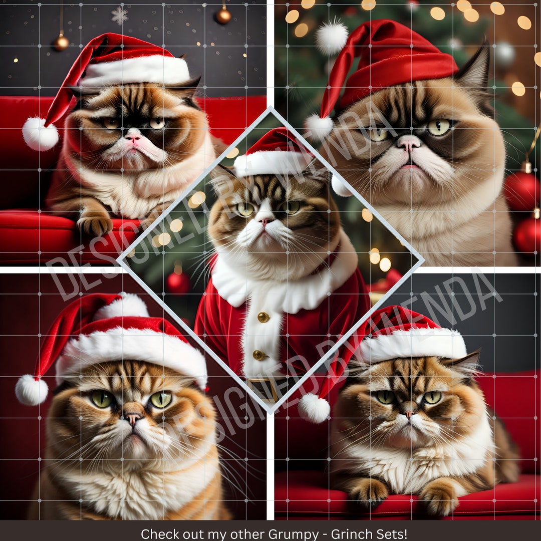 5 Christmas Grumpy Cat Inspired Instant Digital Download. Whimsical ...