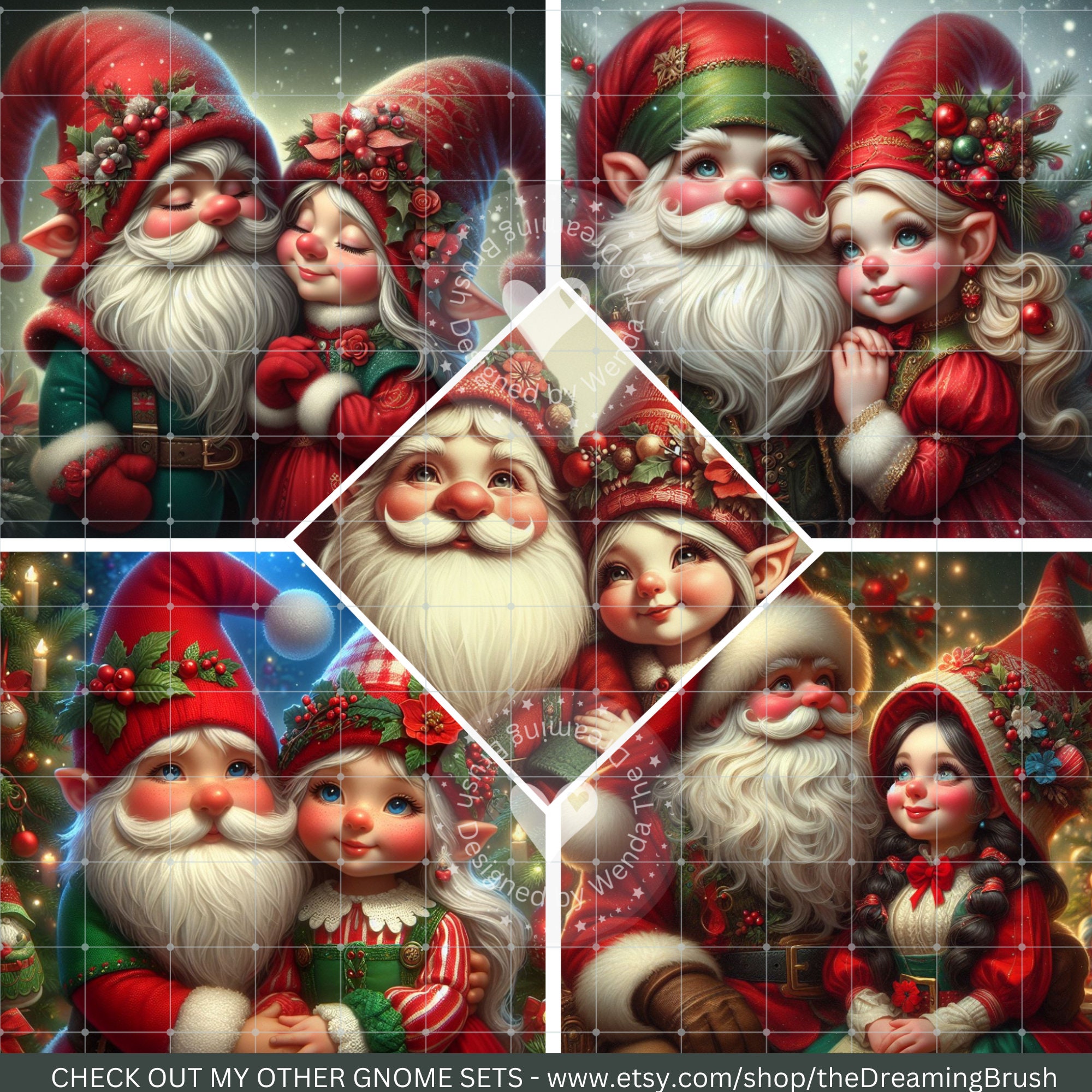 5 Christmas Gnomes Digital Downloads Classic Red & Green Christmas Wall ...