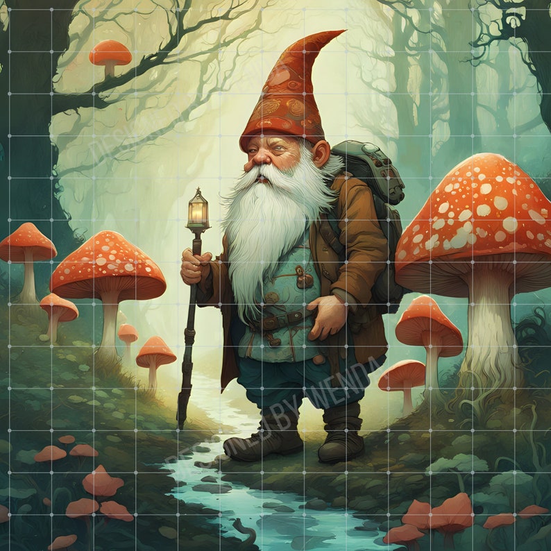 5 Toadstool Gnomes Digital Download Fantasy Land Garden Gnomes Wall Art ...
