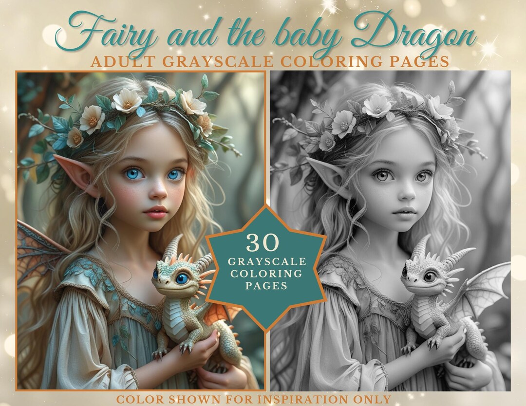 Fairy and Baby Dragon Digital Wall Art, 10 Fantasy Printable Art ...