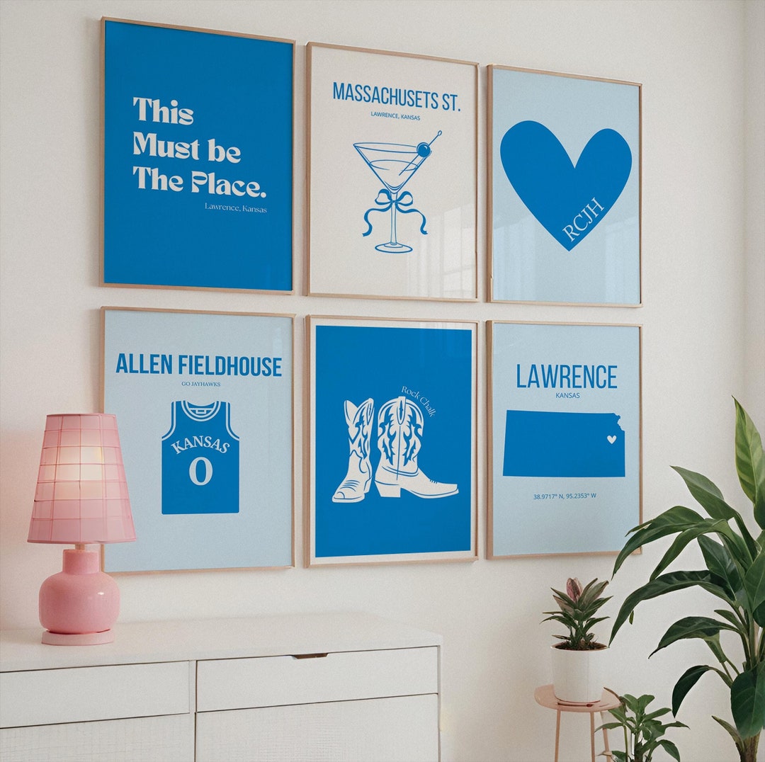 University of Kansas Blue Wall Art, Set of Six KU Prints - Etsy