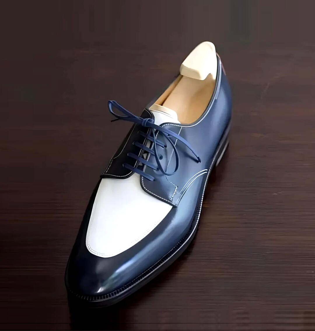 Men’s Handmade Blue and White Oxford Shoe,men’s Dress up Wingtip Formal ...