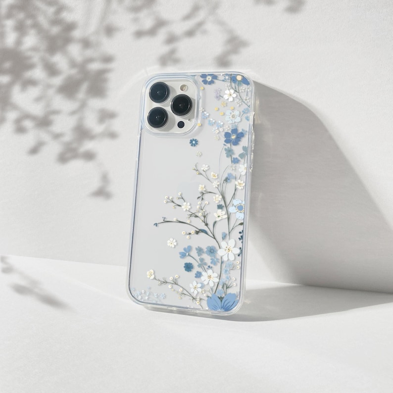 Phone Case, Wild Flowers, Blue Floral Design, Clear Case for iPhone 16 ...