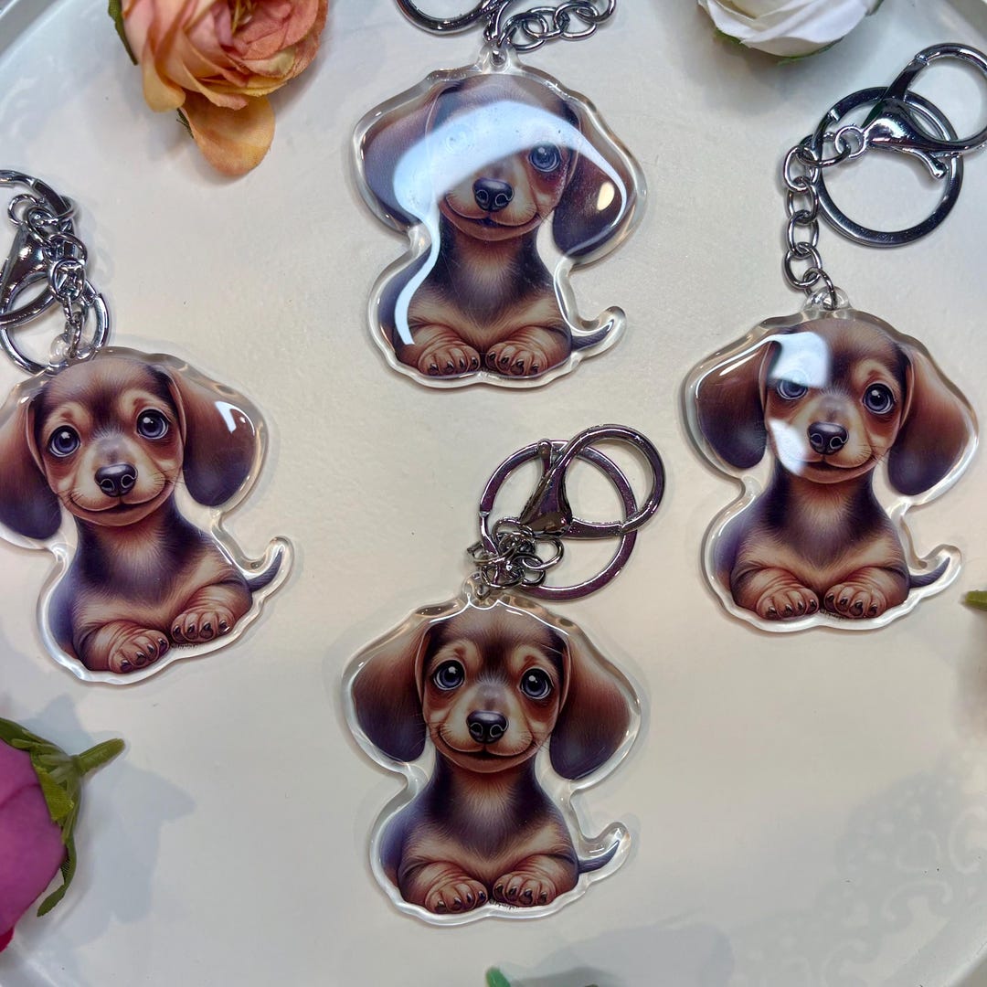 Dachshund Puppy Keychain: Double-sided Acrylic Dog Breed Accessory - Etsy
