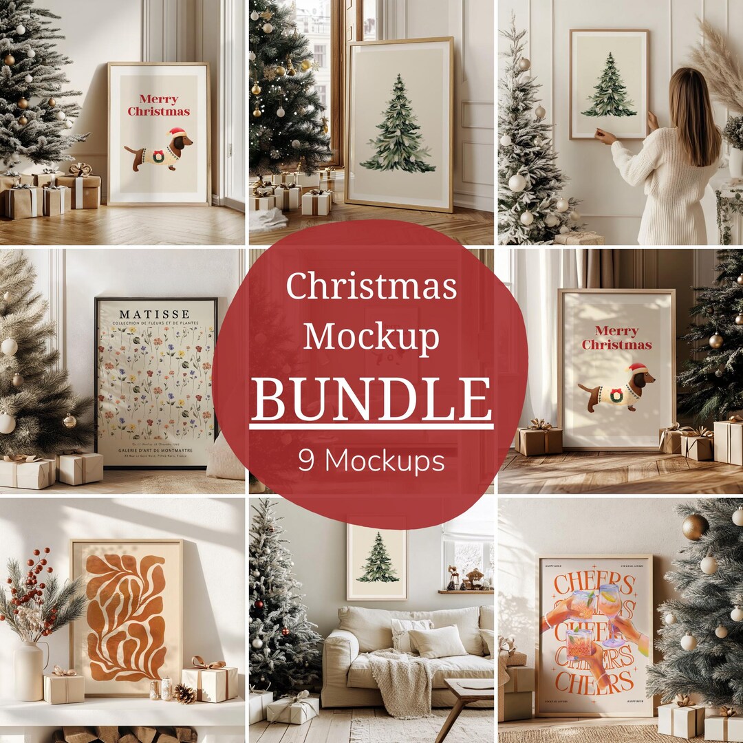 Bundle Christmas Poster Mock up | din A Ratio | 9 Festive Frame Mock ...
