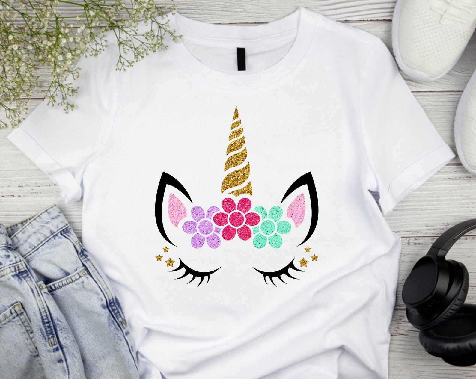 Unicorn Horn and Eyes SVG Magical Unicorn Face Clipart Cute Floral ...