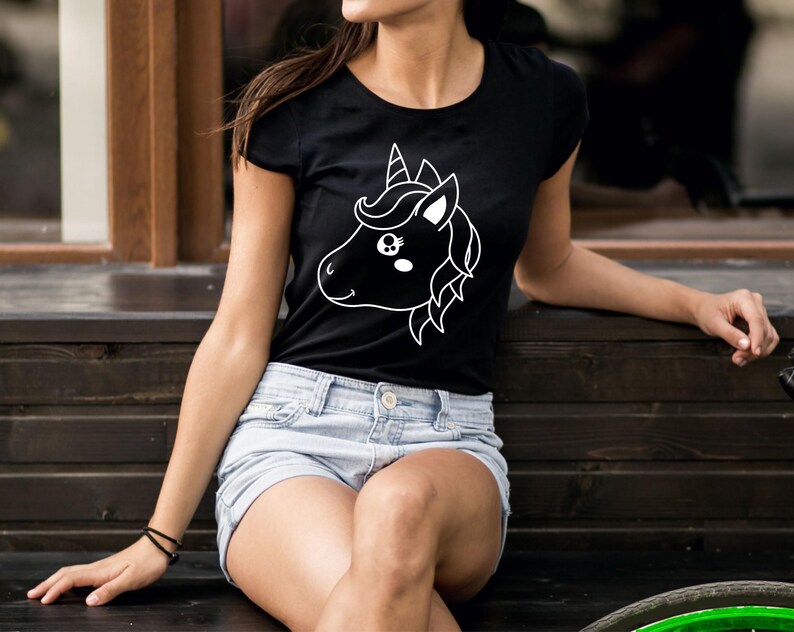 Black Lineart Unicorn Face SVG Simple Unicorn Outline Clipart ...