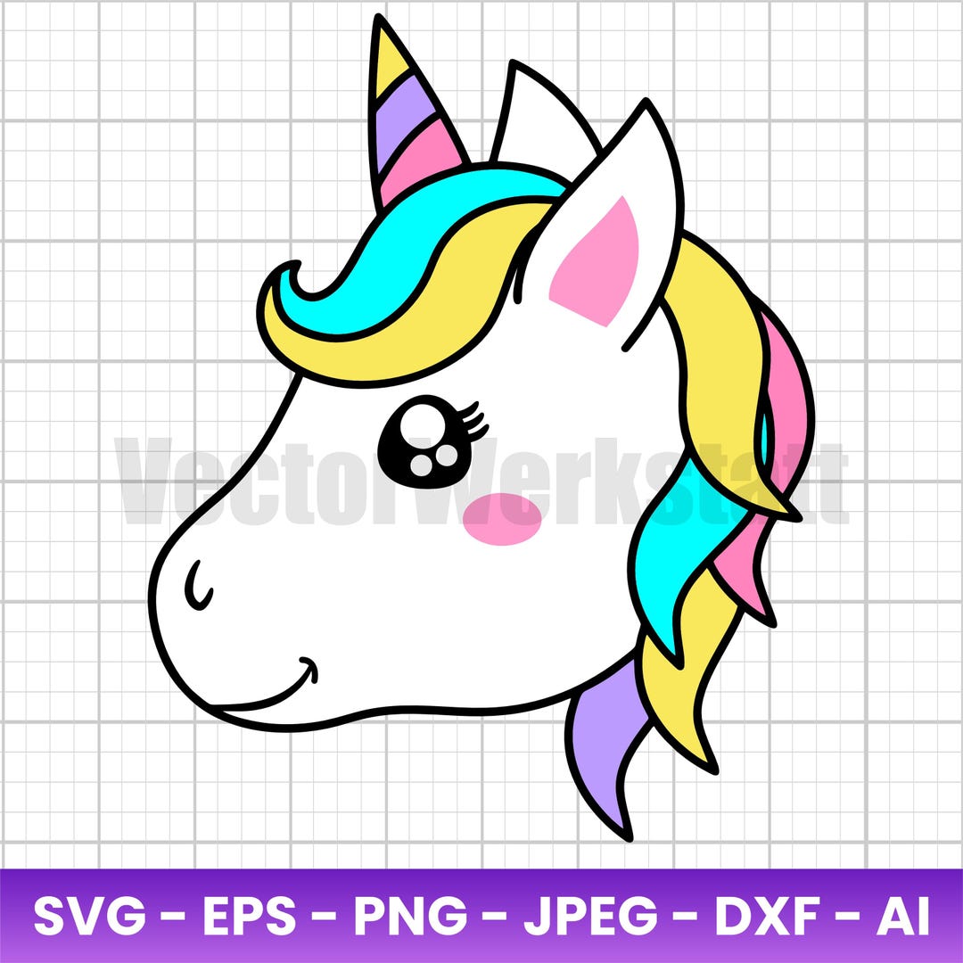 Colorful Unicorn Face SVG Rainbow Unicorn Clipart Magical Unicorn SVG ...