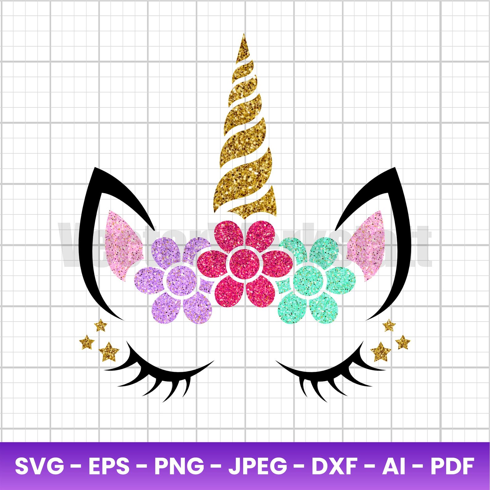 Unicorn Horn and Eyes SVG Magical Unicorn Face Clipart Cute Floral ...