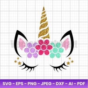 Unicorn Horn and Eyes SVG Magical Unicorn Face Clipart Cute Floral ...