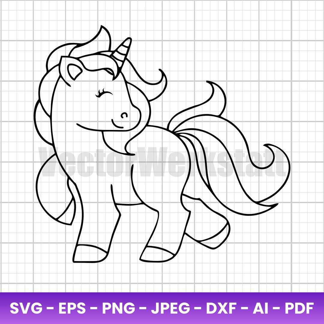 Black Line Art Unicorn SVG Simple Unicorn Outline Clipart Minimalist ...