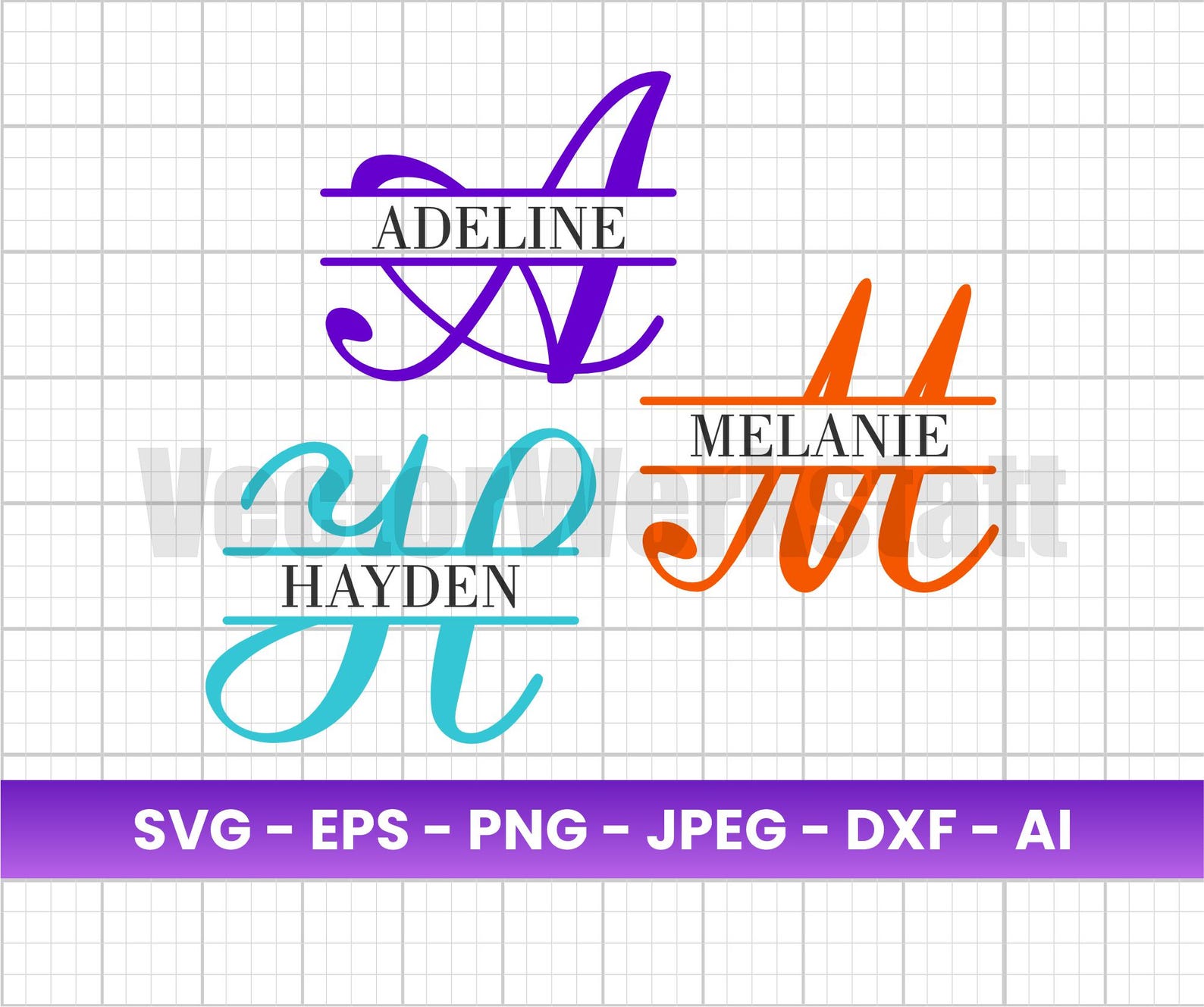 Split Monogram Alphabet SVG Bundle Frame Alphabet Cut Files 26 ...