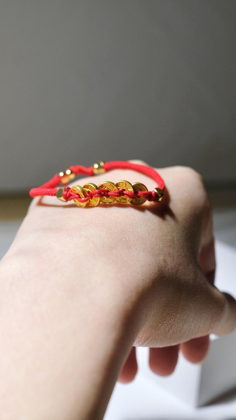 24K Gold Five Emperor Coin Red String Bracelet - Feng Shui Amulet - Etsy