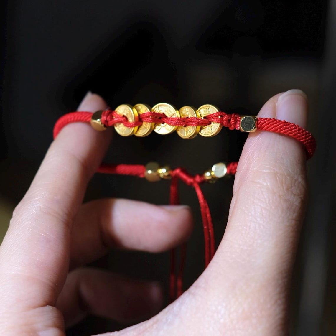 24K Gold Five Emperor Coin Red String Bracelet - Feng Shui Amulet - Etsy