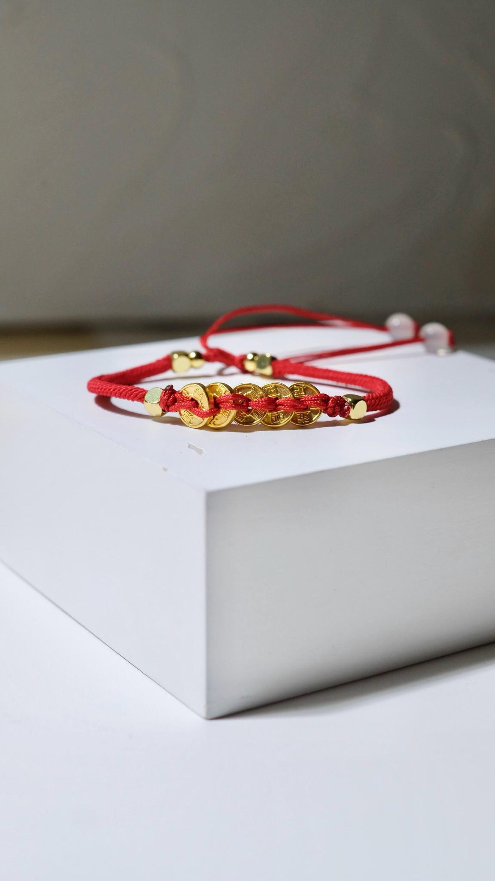 24K Gold Five Emperor Coin Red String Bracelet - Feng Shui Amulet - Etsy