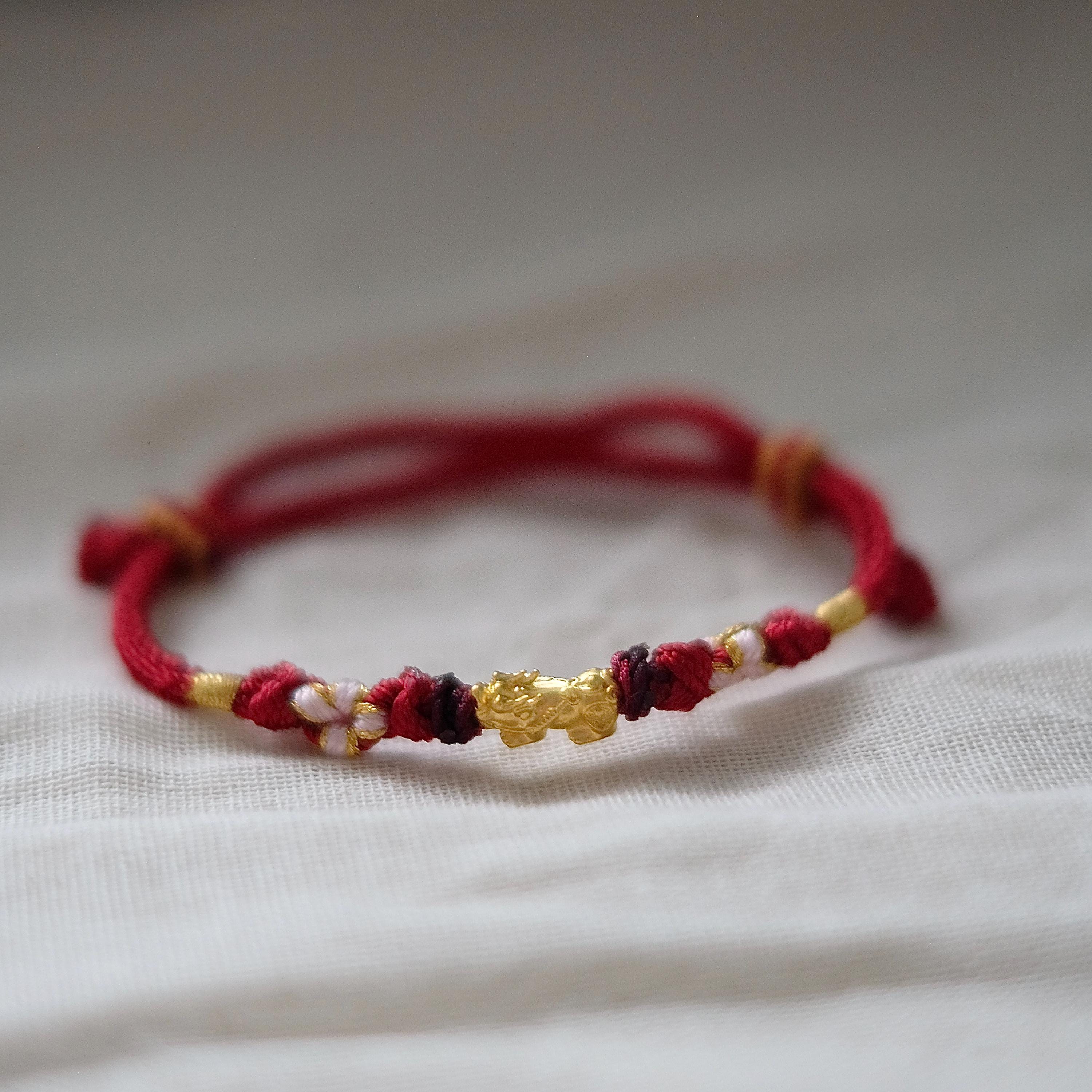 Pixiu Charm 24k 9999 Pure Gold Lucky Charm, Pixiu String Adjustable ...