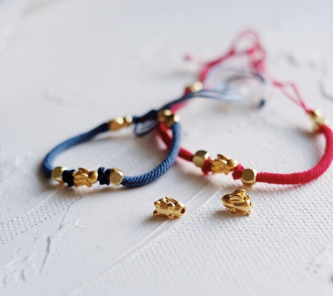 Rabbit Charm 24k 9999 Pure Gold Lucky Charm, Rabbit String Adjustable ...