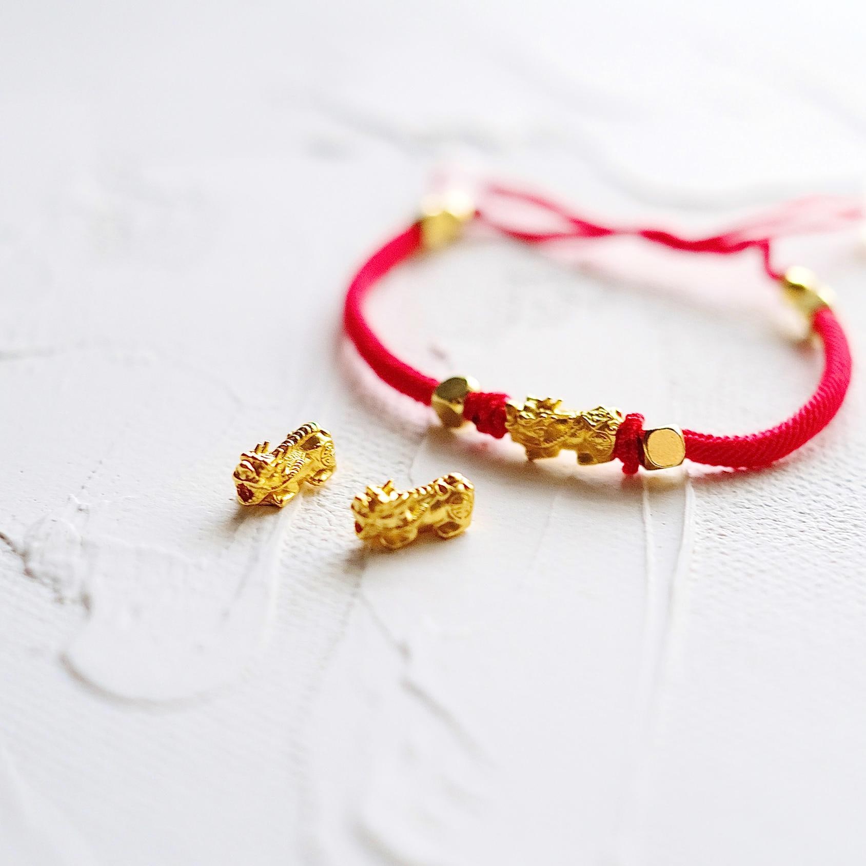 Pixiu Charm 24k 9999 Pure Gold Lucky Charm, Pixiu String Adjustable ...