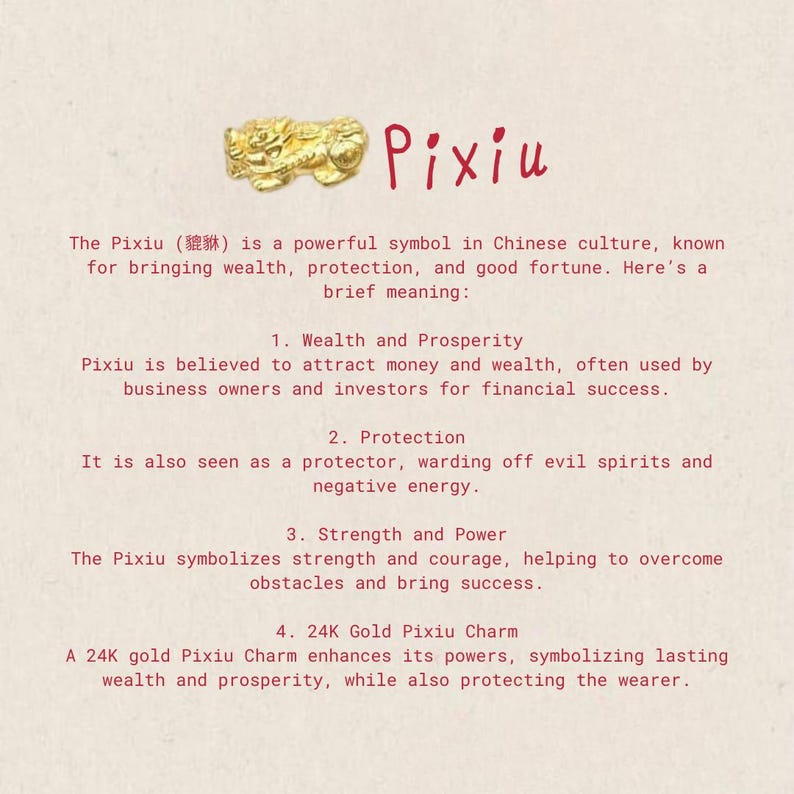 Pixiu Charm 24k 9999 Pure Gold Lucky Charm, Pixiu String Adjustable ...