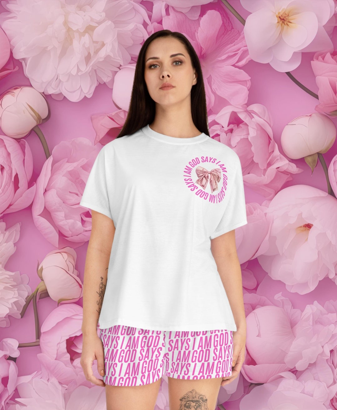 Pink Bow Coquette Pajamas Bible Verse Pajamas Girly Matching Pajama Set ...