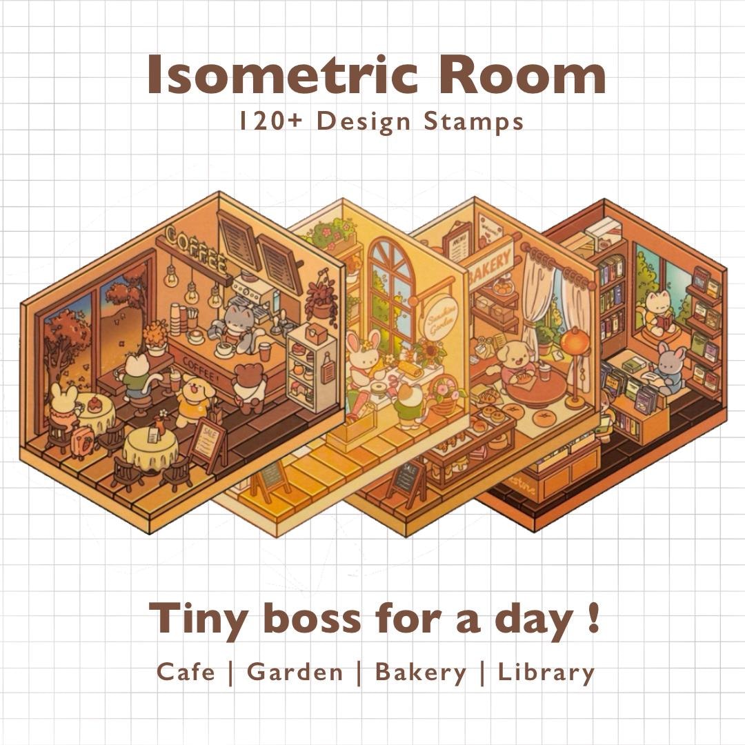Isometric Stickers Room Interior Design Art Cute Stickers Cozy House ...