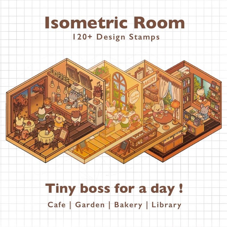 Isometric Stickers Room Interior Design Art Cute Stickers Cozy House ...