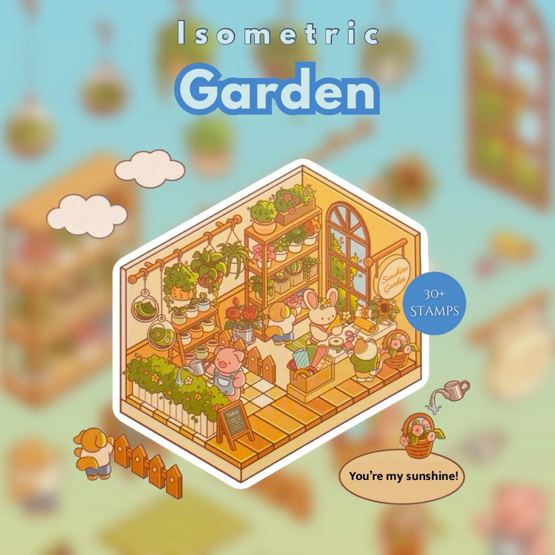 Isometric Stickers Room Interior Design Art Cute Stickers Cozy House ...