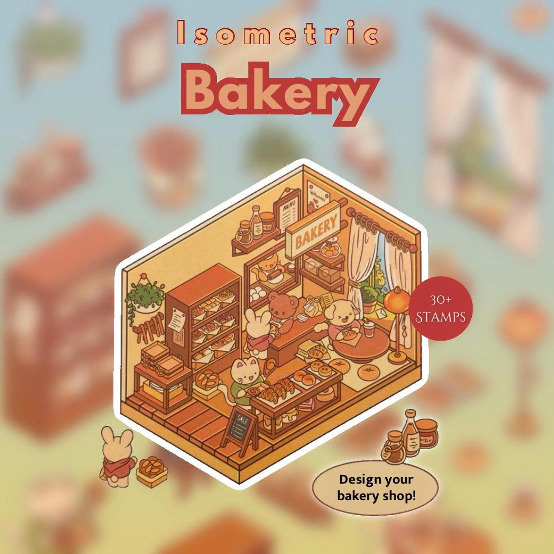 Isometric Stickers Room Interior Design Art Cute Stickers Cozy House ...