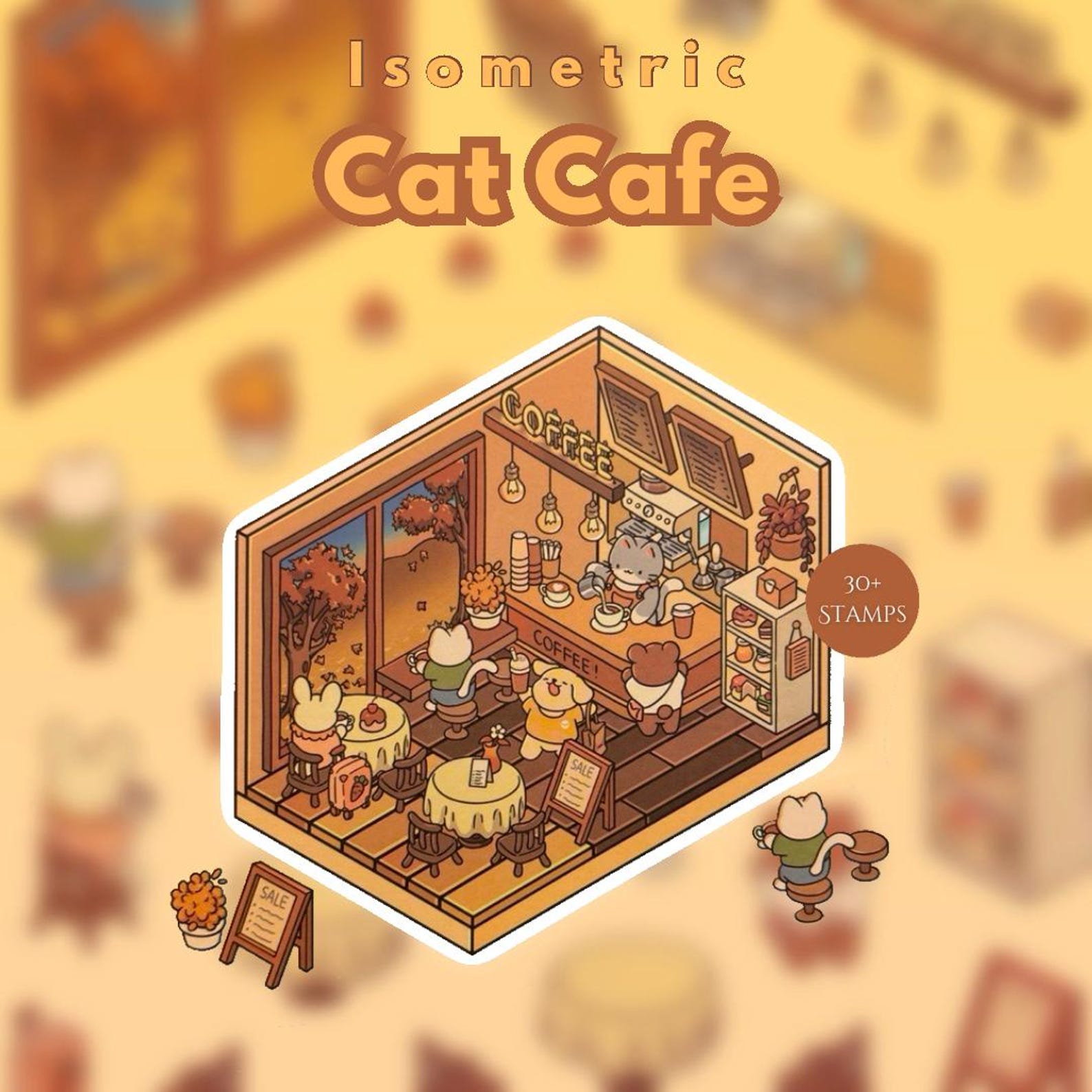 Isometric Stickers Room Interior Design Art Cute Stickers Cozy House ...