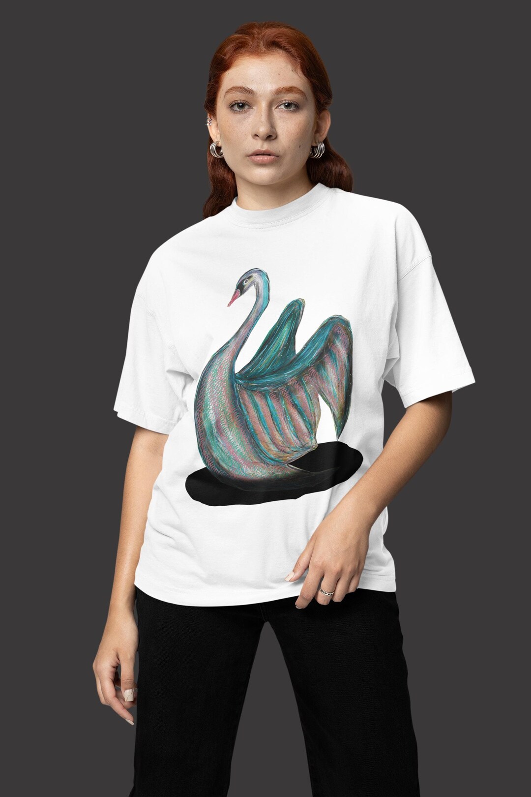 Unique Swan Art Print T Shirt, Bird Lovers Colorful Tee, Animal Lover ...