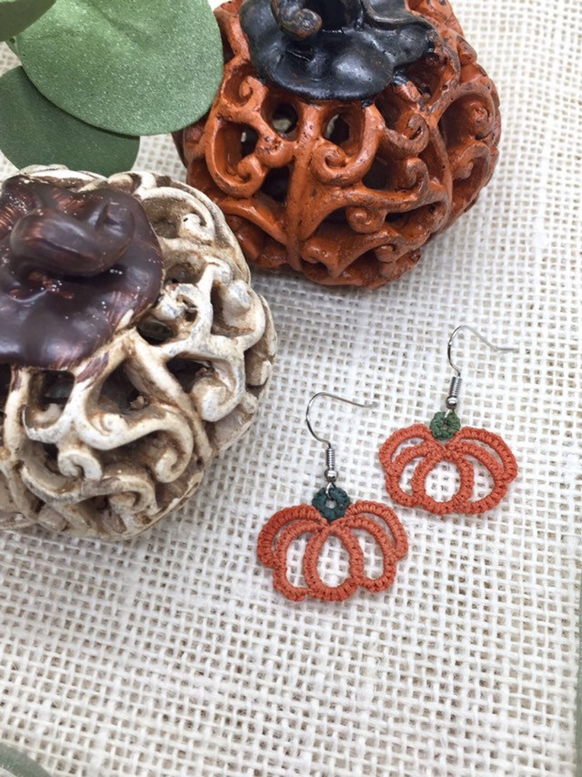 Tatted Pumpkin Earrings - Handmade Fall Earrings - Fun Fall Fashion - Etsy