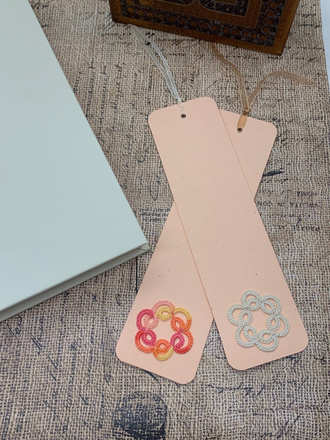 Peach Bookmark With Tatted Lace - Custom Bookmark - Optional ...