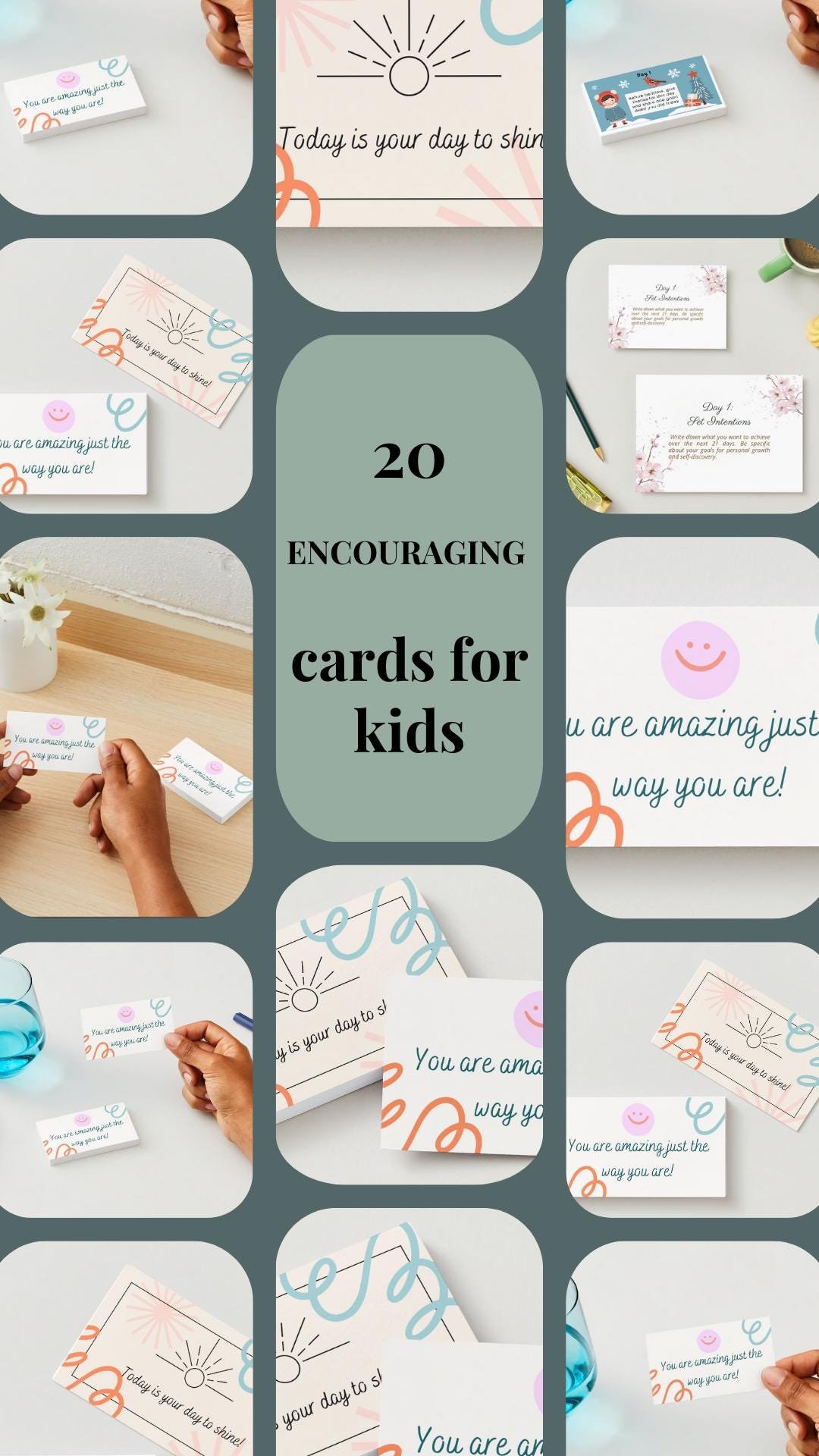 20 Encouragement Cards Set for Children, Inspirational Cards, Lunchbox ...