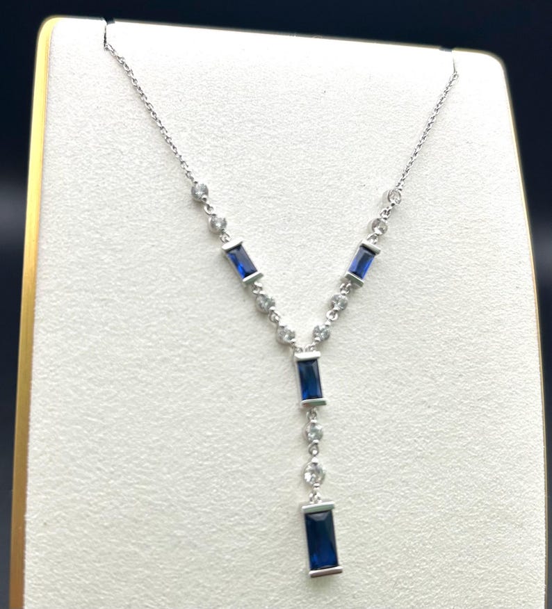 Genuine Blue and White Sapphire Plunging Necklace - Etsy
