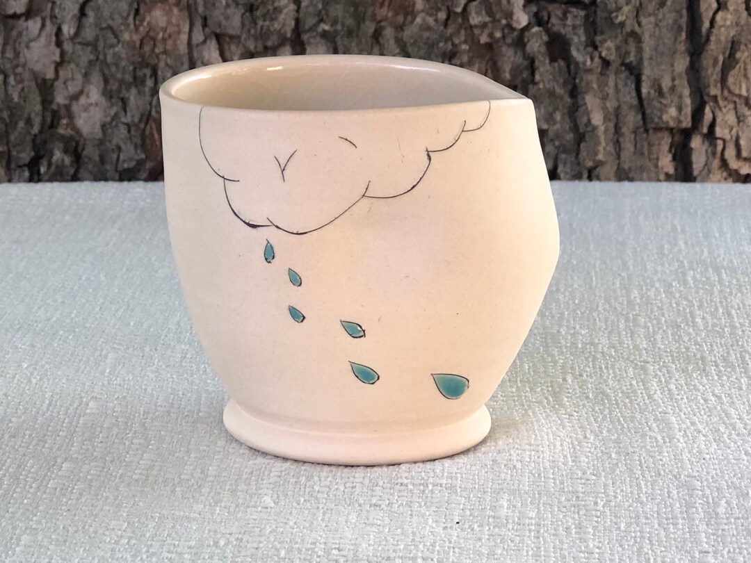 Porcelain Cup With Cloud and Blue Rain Drops - Etsy