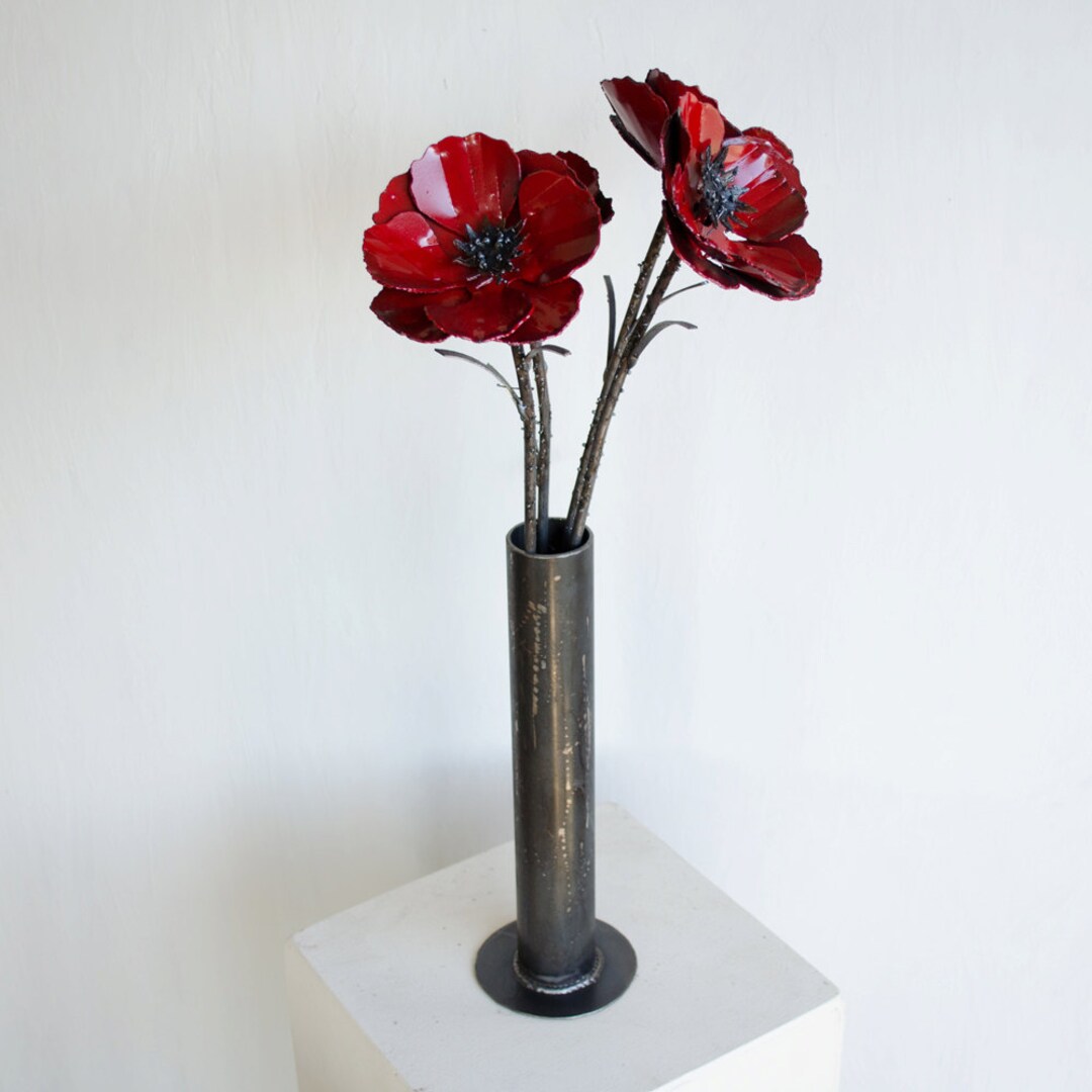Metal Poppy Flower Arrangement: Industrial Sculpture in Vase - Etsy
