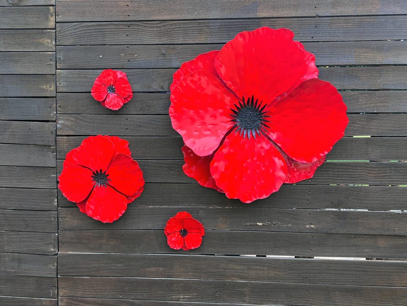 Metal Poppy Wall Art Set: 24" 12" 6" Handcrafted Weather-resistant ...