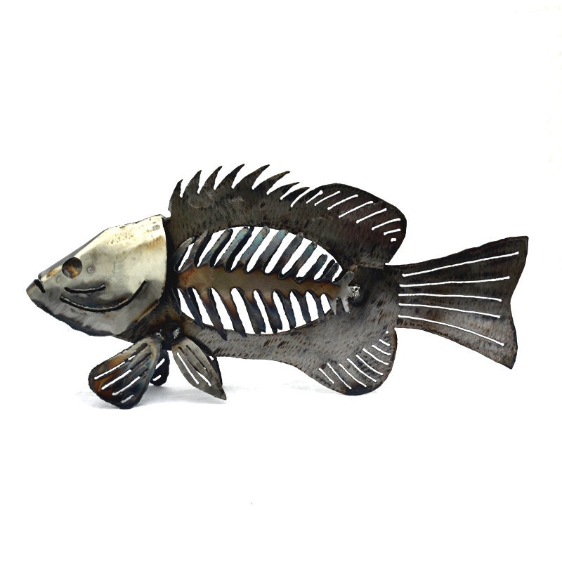 Metal Fish Sculpture Cabin Fish Decor Lodge Bass Artwork - Etsy