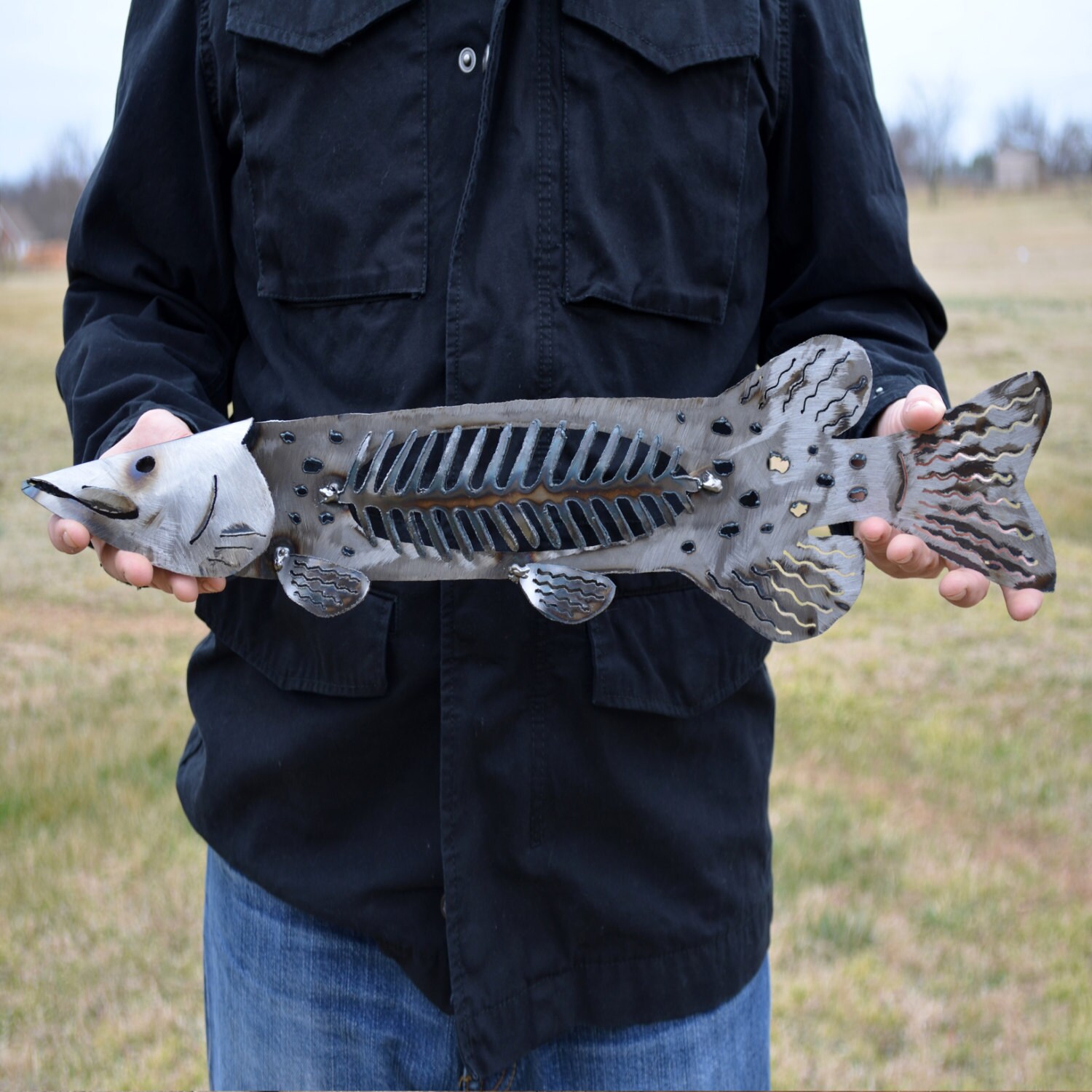 Metal Pike Sculpture: Cabin Lodge Fish Artwork, Man Cave Decor - Etsy