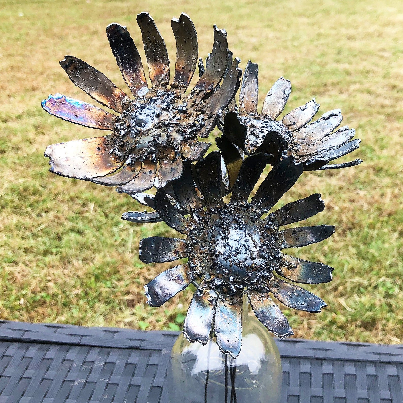 Handmade Raw Steel Gerbera Daisy Flowers: Industrial Home Decor, Set of ...