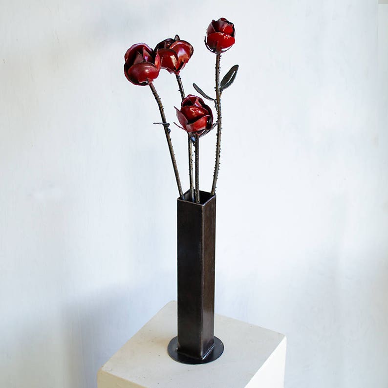 Metal Rose Flower Arrangement: Industrial Sculpture in Vase - Etsy