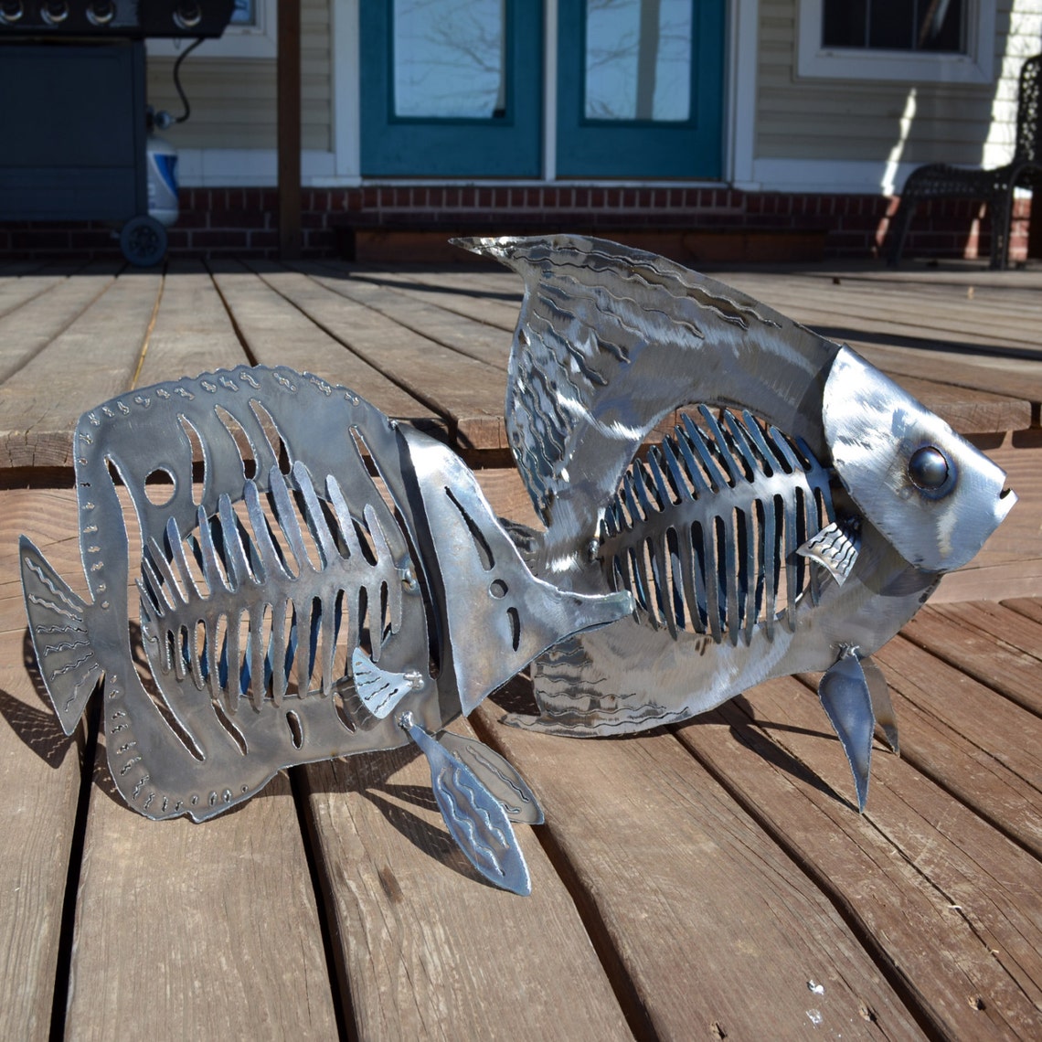 Metal Angelfish Sculpture: Nautical Steel Bone Fish Art - Etsy