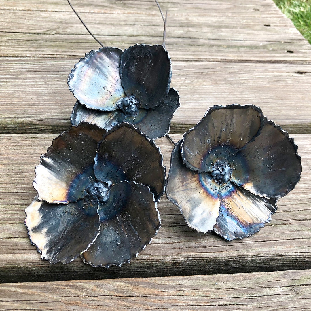 Metal Poppy Four Leaf Design Set of 3 Home Decor Unique Poppy Home ...
