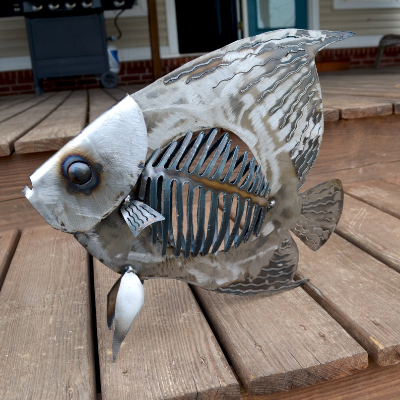 Metal Angelfish Sculpture: Nautical Steel Bone Fish Art - Etsy