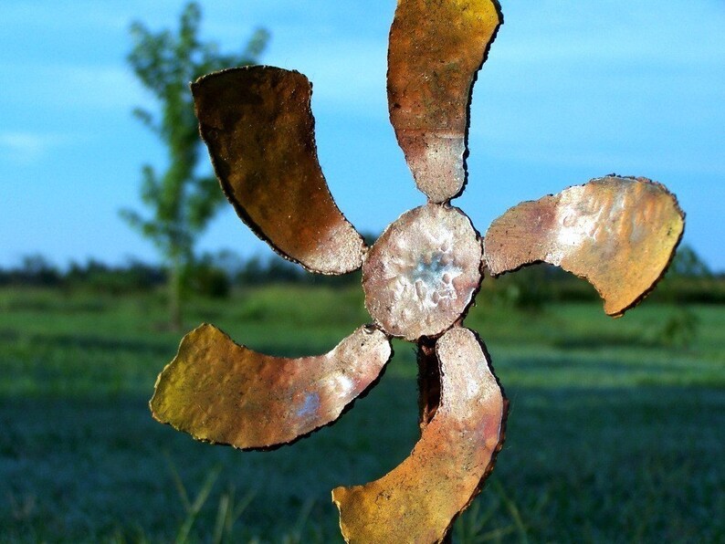 Pinwheel Flower Stake Orange Metal Decor Steel Flower Art - Etsy