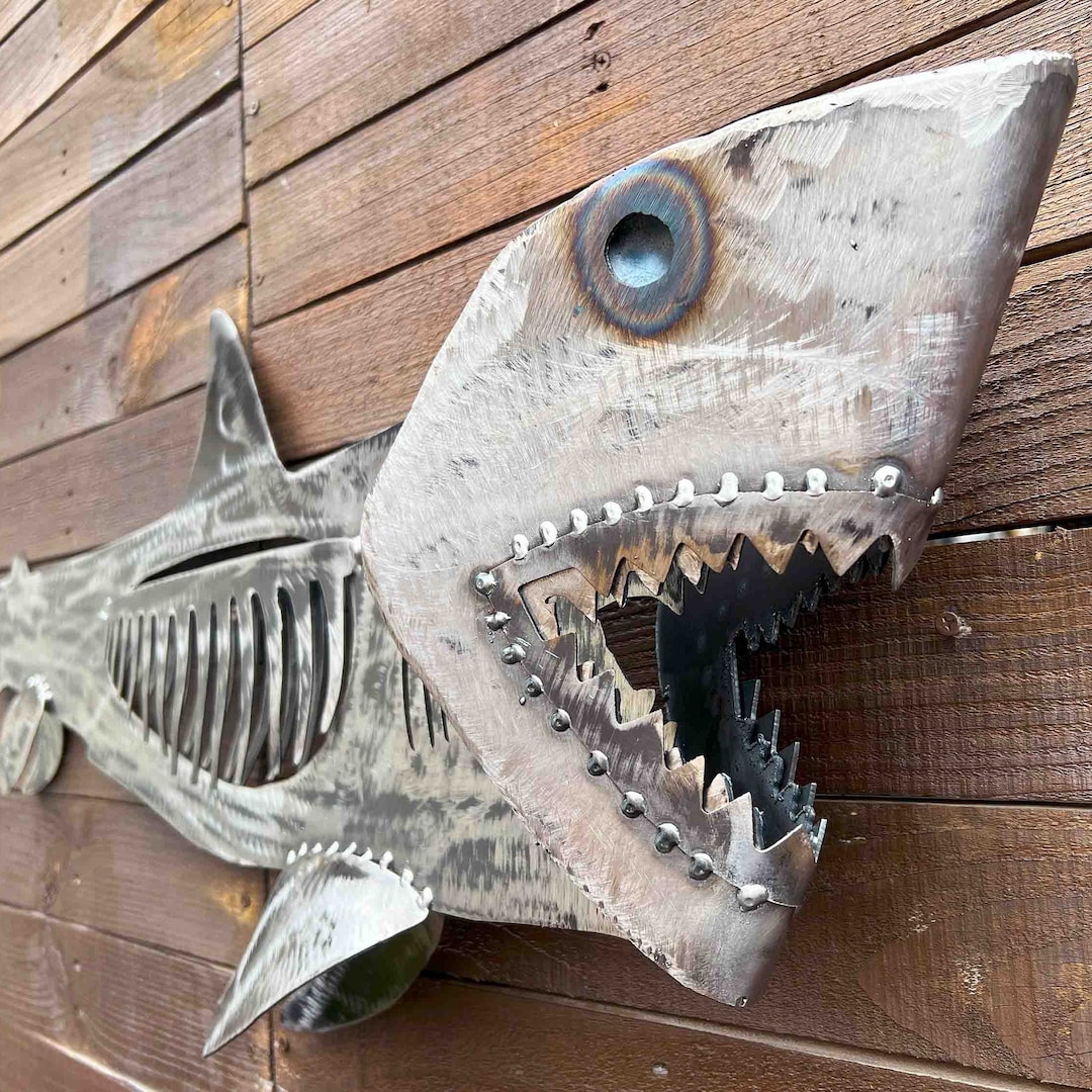 Metal Shark Wall Decor - Great White Shark Sculpture - Jaws Dock Decor ...
