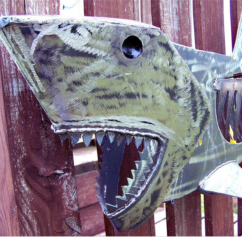 Metal Shark Wall Decor - Great White Shark Sculpture - Jaws Dock Decor ...