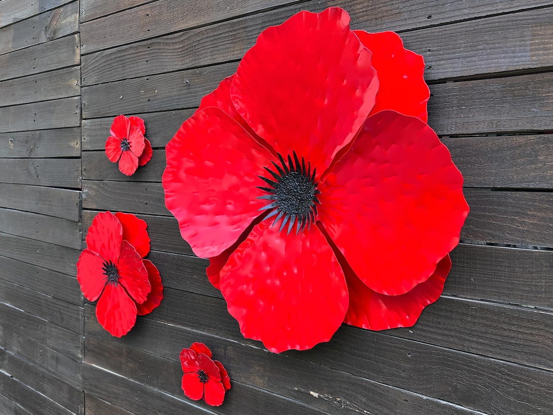 Metal Poppy Wall Art Set: 24" 12" 6" Handcrafted Weather-resistant ...