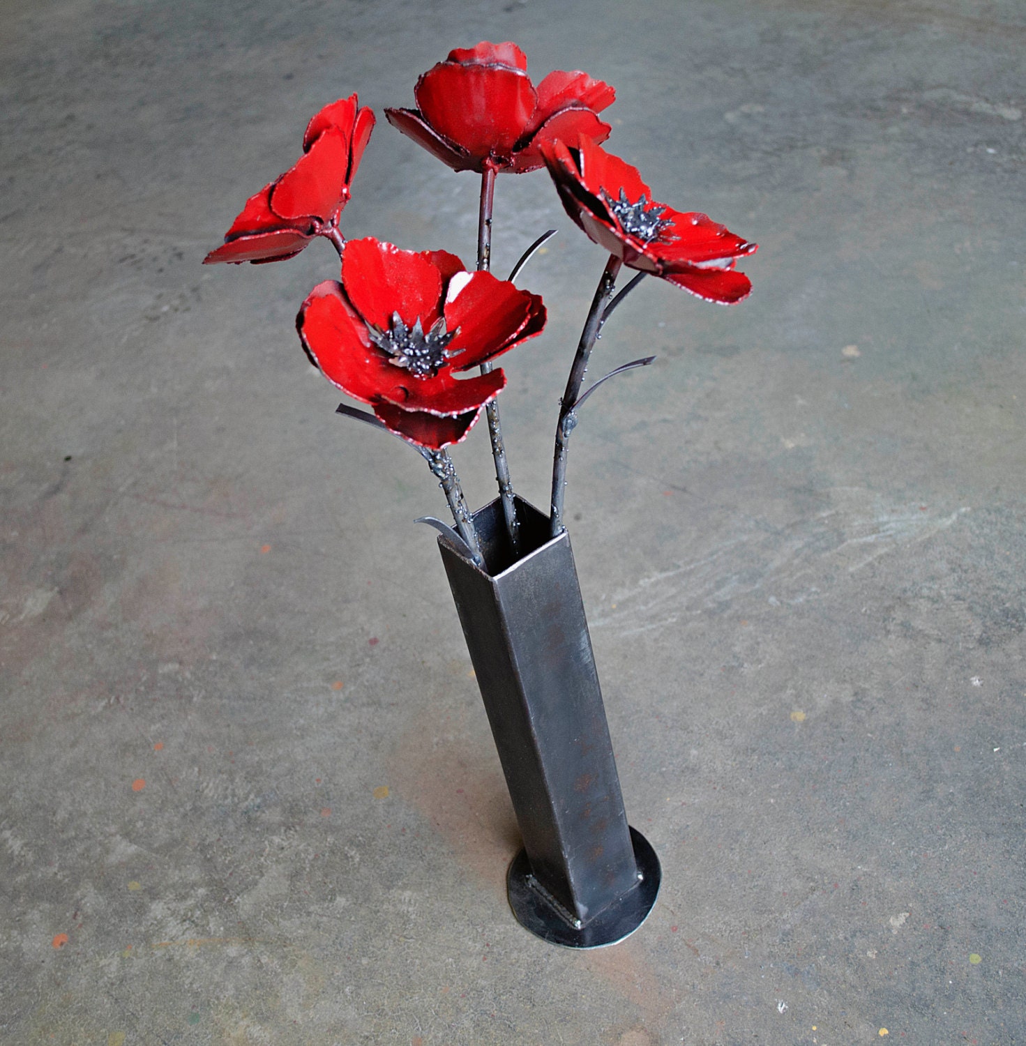 Metal Poppy Flower Arrangement: Industrial Sculpture in Vase - Etsy
