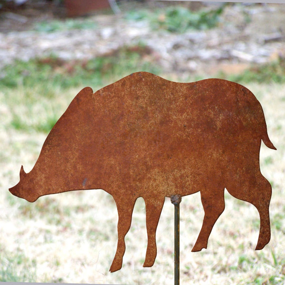Hog Garden Stake - Metal Hog Stake - Boar Flowerbed Art - Pig Home ...
